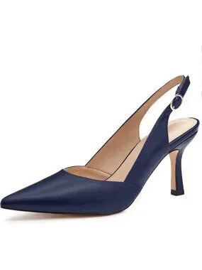 Shoes | Womens Slingback Kitten Heels Closed Navypu Toe Backless Dress ...